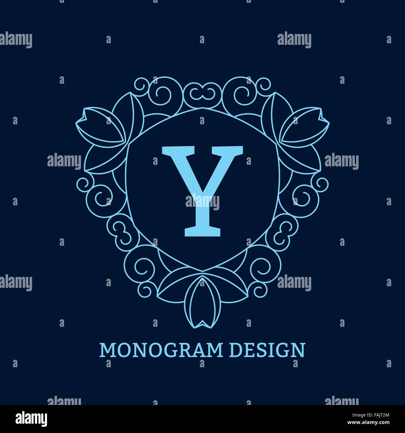 Vector illustration of the linear blue monogram Stock Vector Image ...