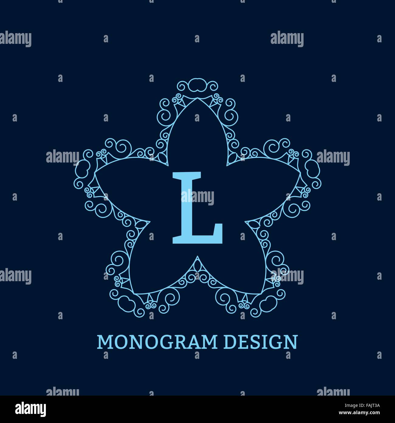 Vector illustration of the linear blue monogram Stock Vector Image ...