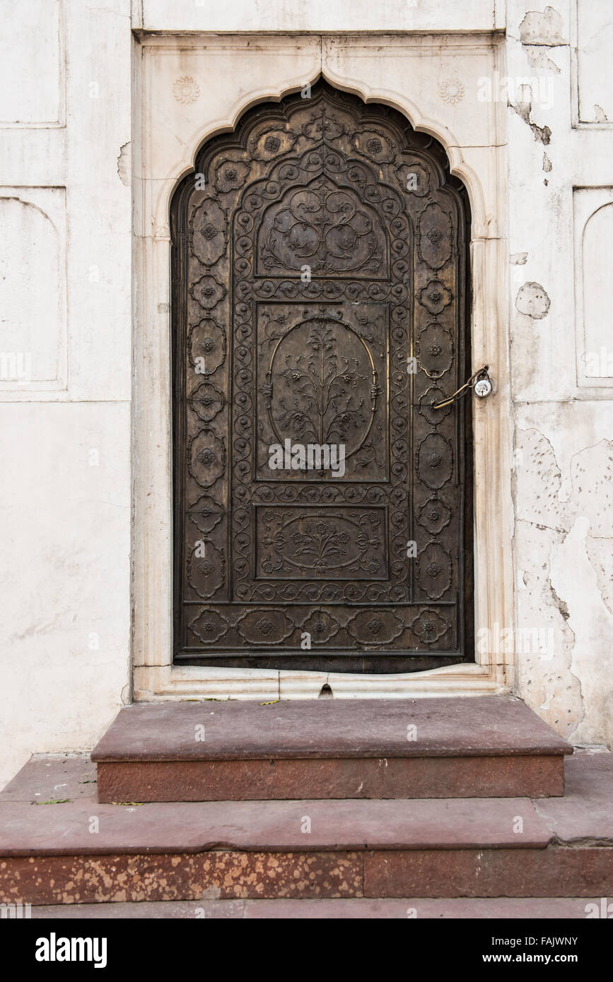 A beautifully architectured closed wooden door inside Red Fort in Delhi ...