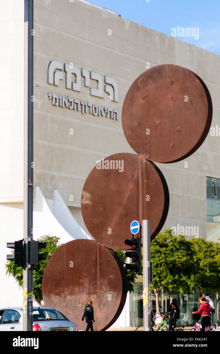 Israel, Tel Aviv urban statue (Rising) by Menashe Kadishman in front of ...