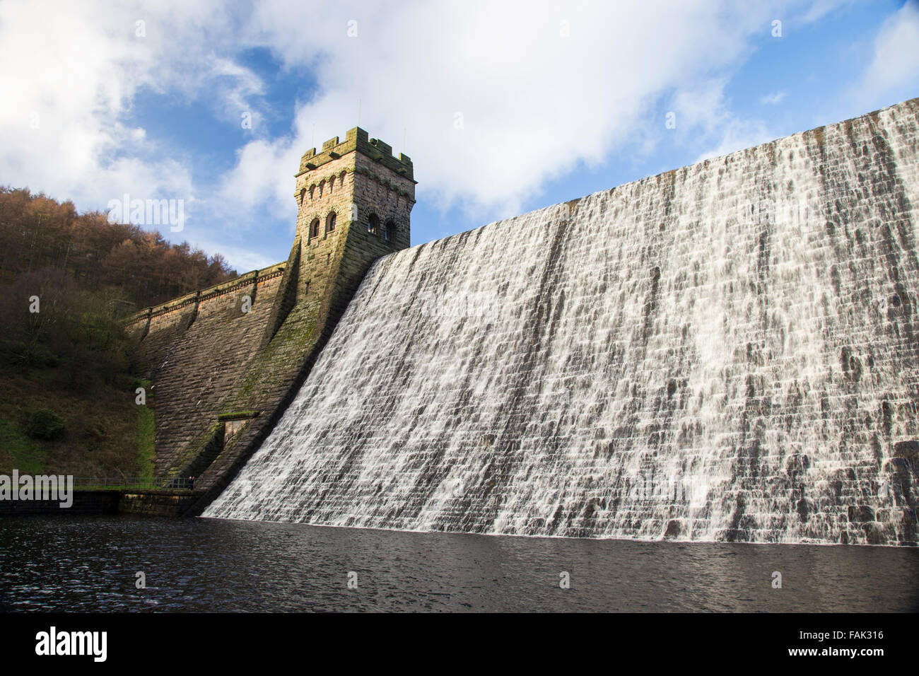 View of the dam wall on the south side of the Derwent Dam in the Upper ...
