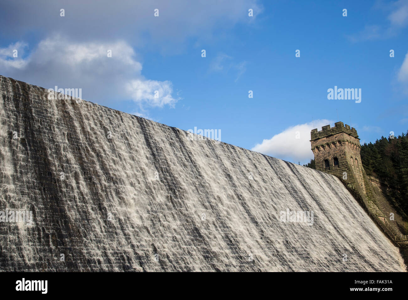 View of the dam wall on the south side of the Derwent Dam in the Upper ...