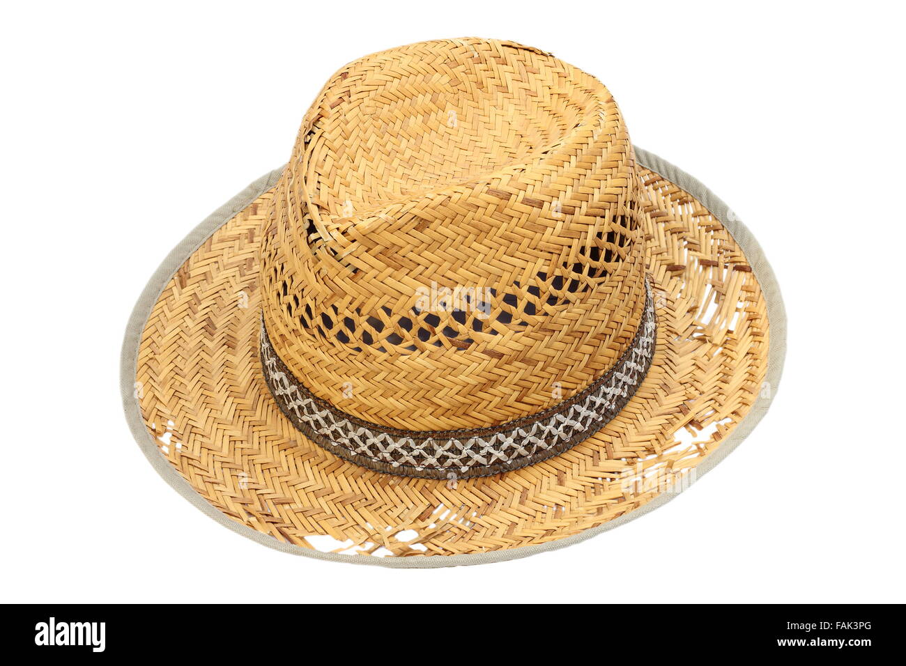 old damaged wicker hat isolated over white background Stock Photo - Alamy
