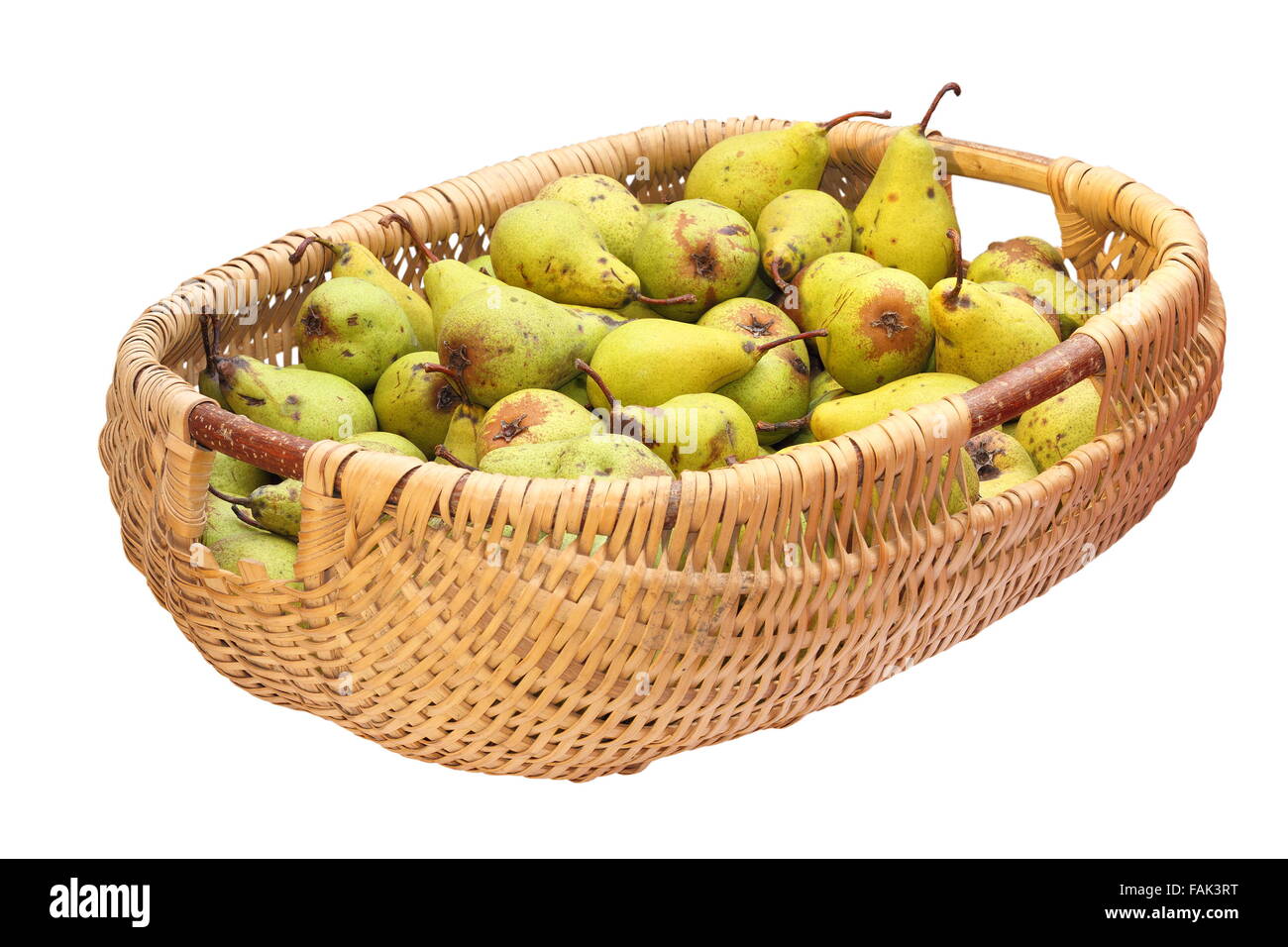 wattle basket full of bio pears isolated over white background Stock ...