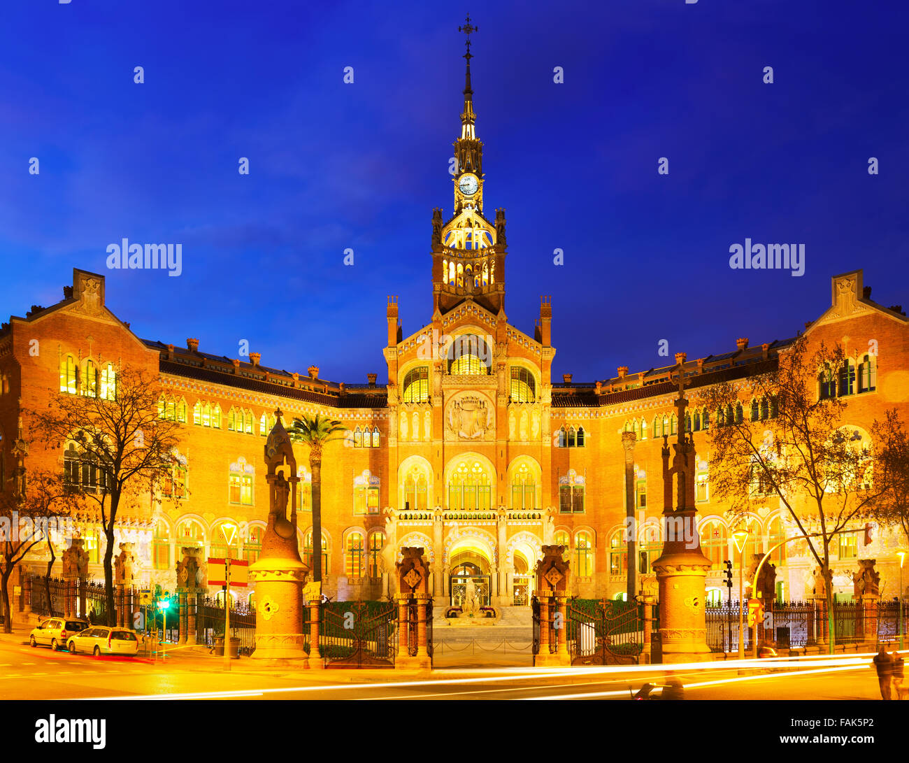 Hospital de Sant Pau in night time. Barcelona, Catalonia Stock Photo ...