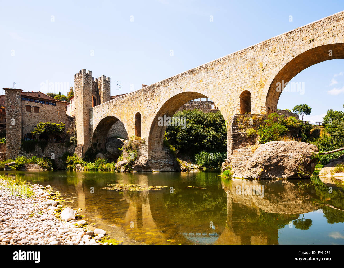 antique bridge over Fluvia river. Besalu, Catalonia Stock Photo - Alamy