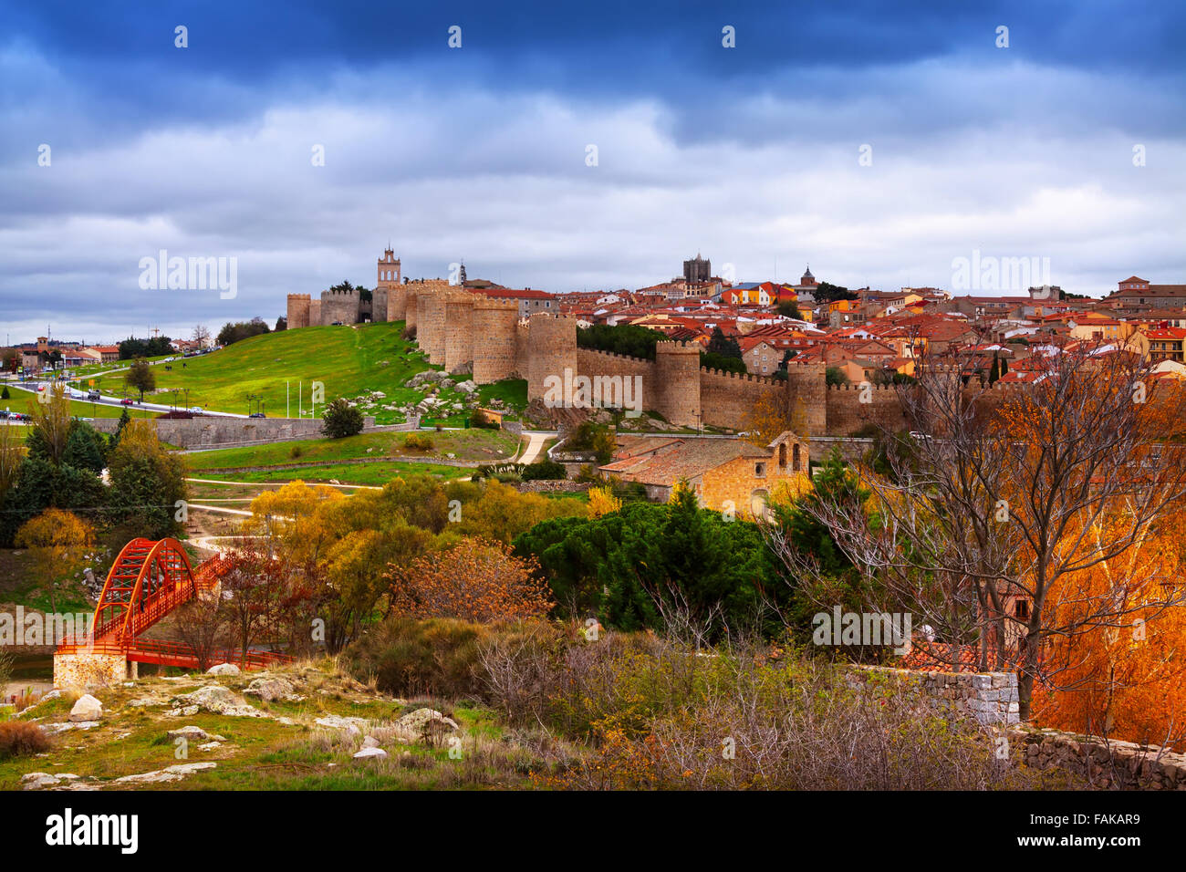 Avila with walls in autumn. Spain Stock Photo - Alamy