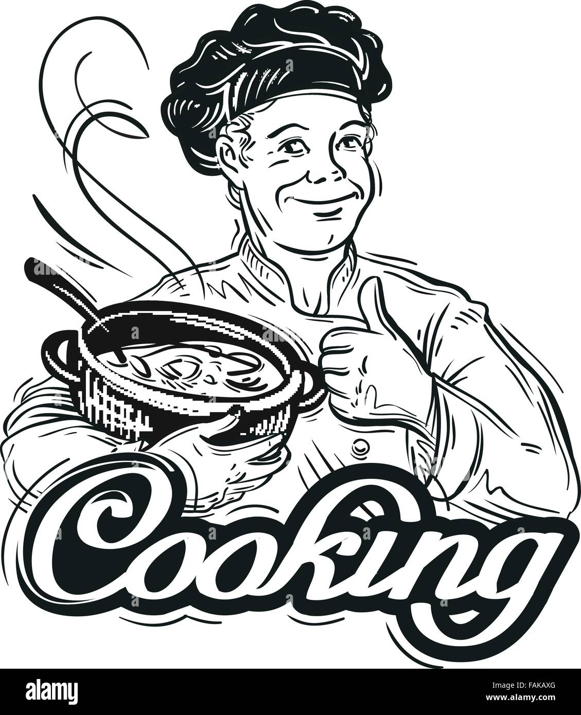 cook with the pan in hand isolated on white background Stock Vector ...