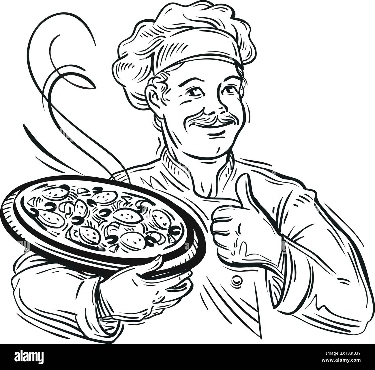 Illustration of an italian cartoon chef with a freshly baked pizza ...