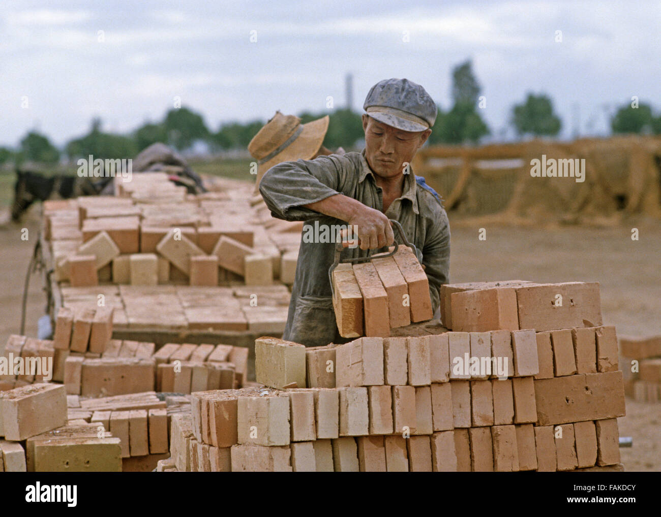 Hand made bricks, brick factory, Baotou, Inner Mongolia autonomous ...
