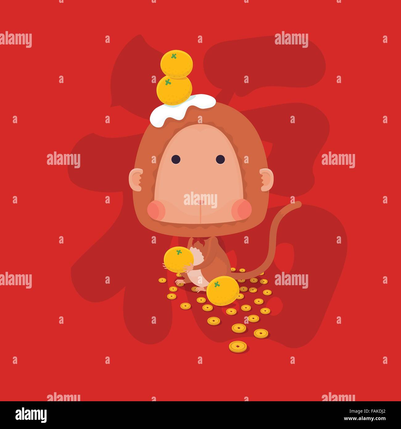Vector Illustrator of Monkey in Chinese Zodiac with Oranges, coins and ...