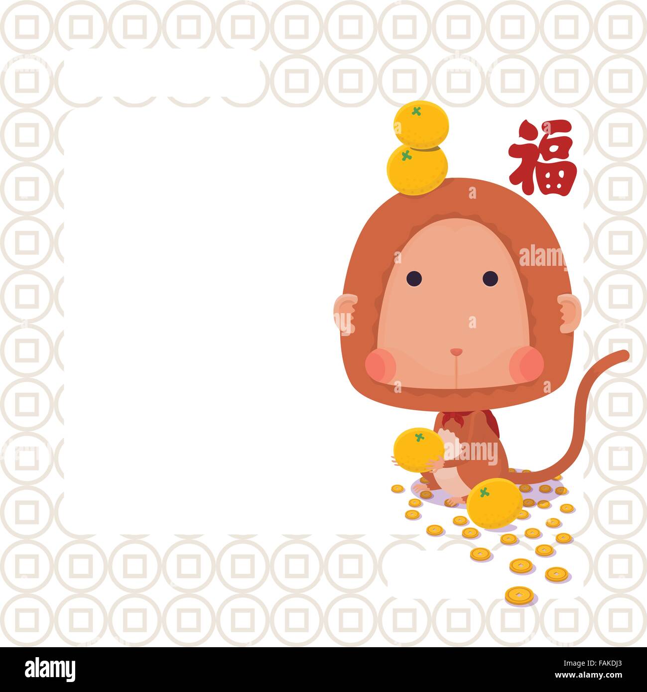Vector Illustrator of Monkey in Chinese Zodiac with Oranges, coins and ...
