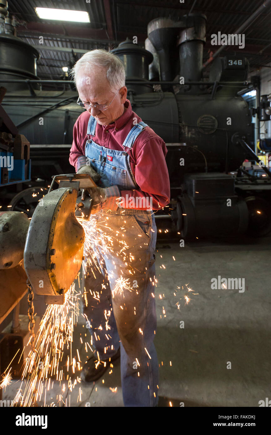Golden, Colorado - Restoration of a steam locomotive in the roundhouse ...