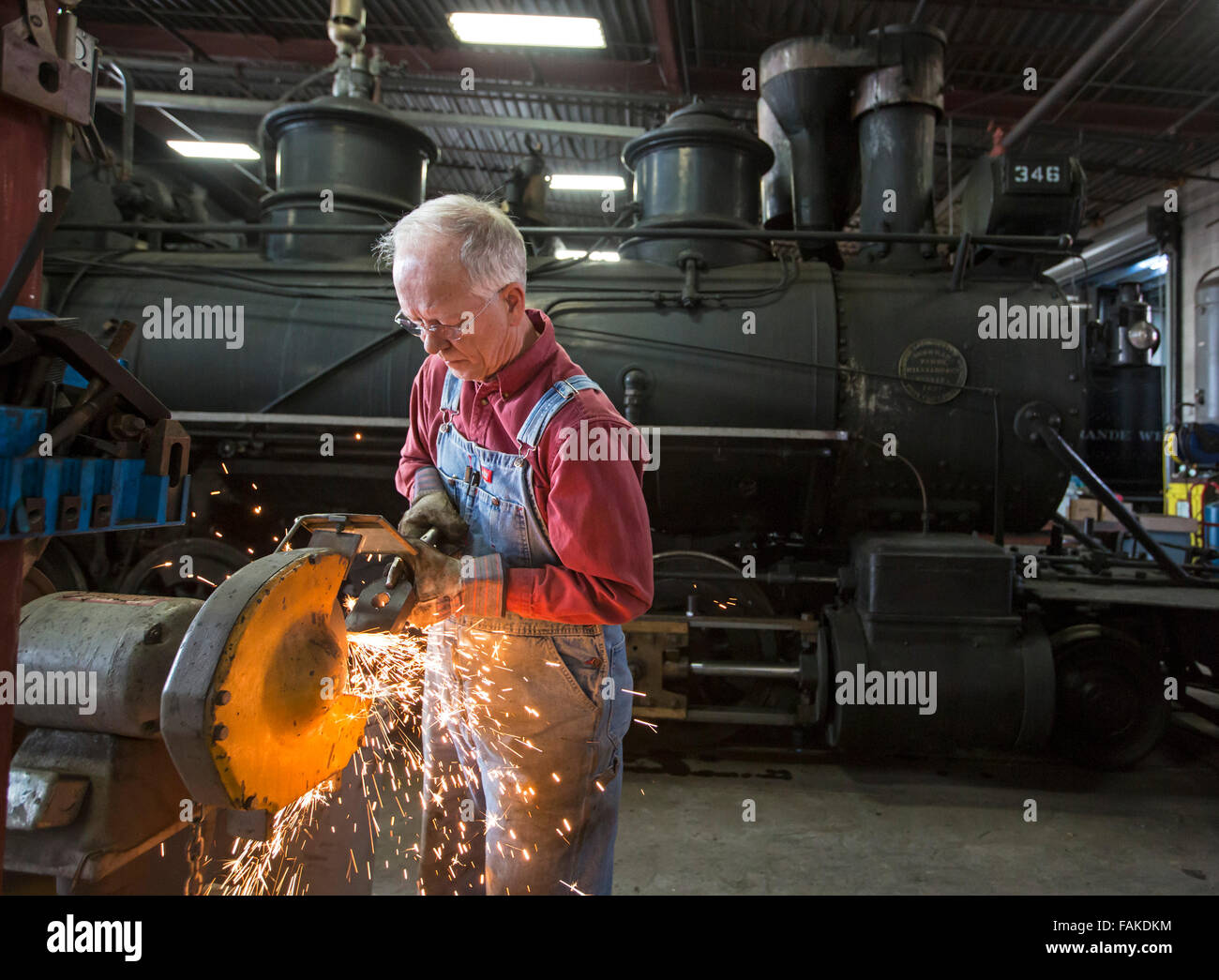 Golden, Colorado - Restoration of a steam locomotive in the roundhouse ...