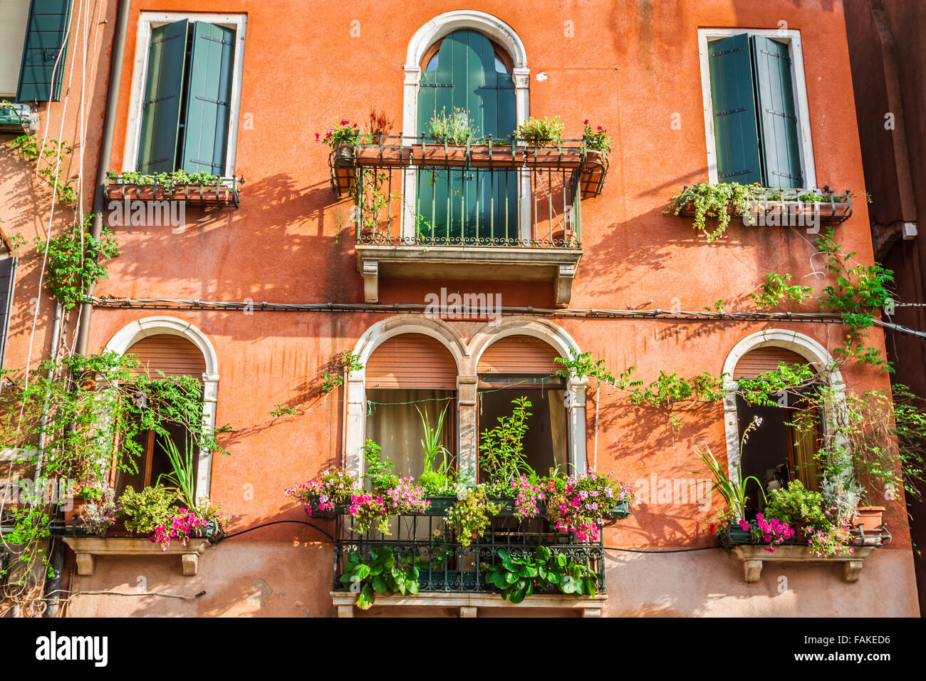 Buildings with traditional Venetian windows in Venice, Italy Stock ...