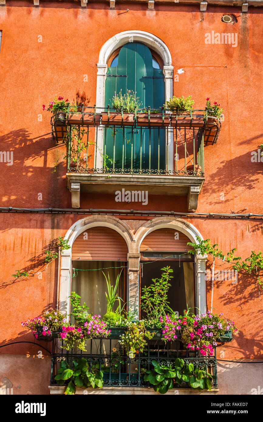 Buildings with traditional Venetian windows in Venice, Italy Stock ...