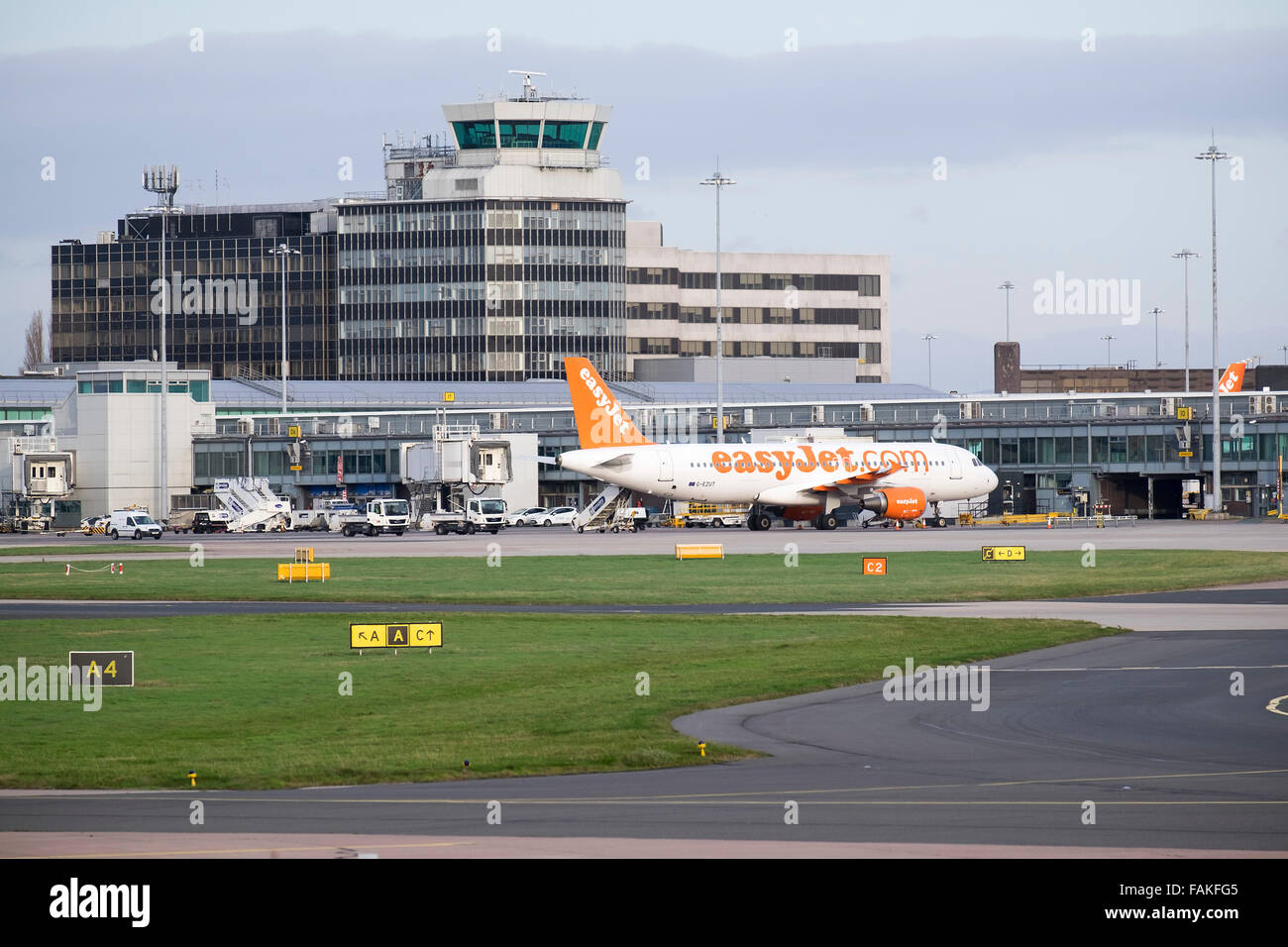 Easyjet Passenger plane getting ready to depart from Manchester Airport ...