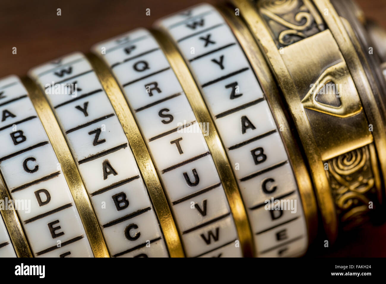 data word as a password to combination puzzle box with rings of letters ...