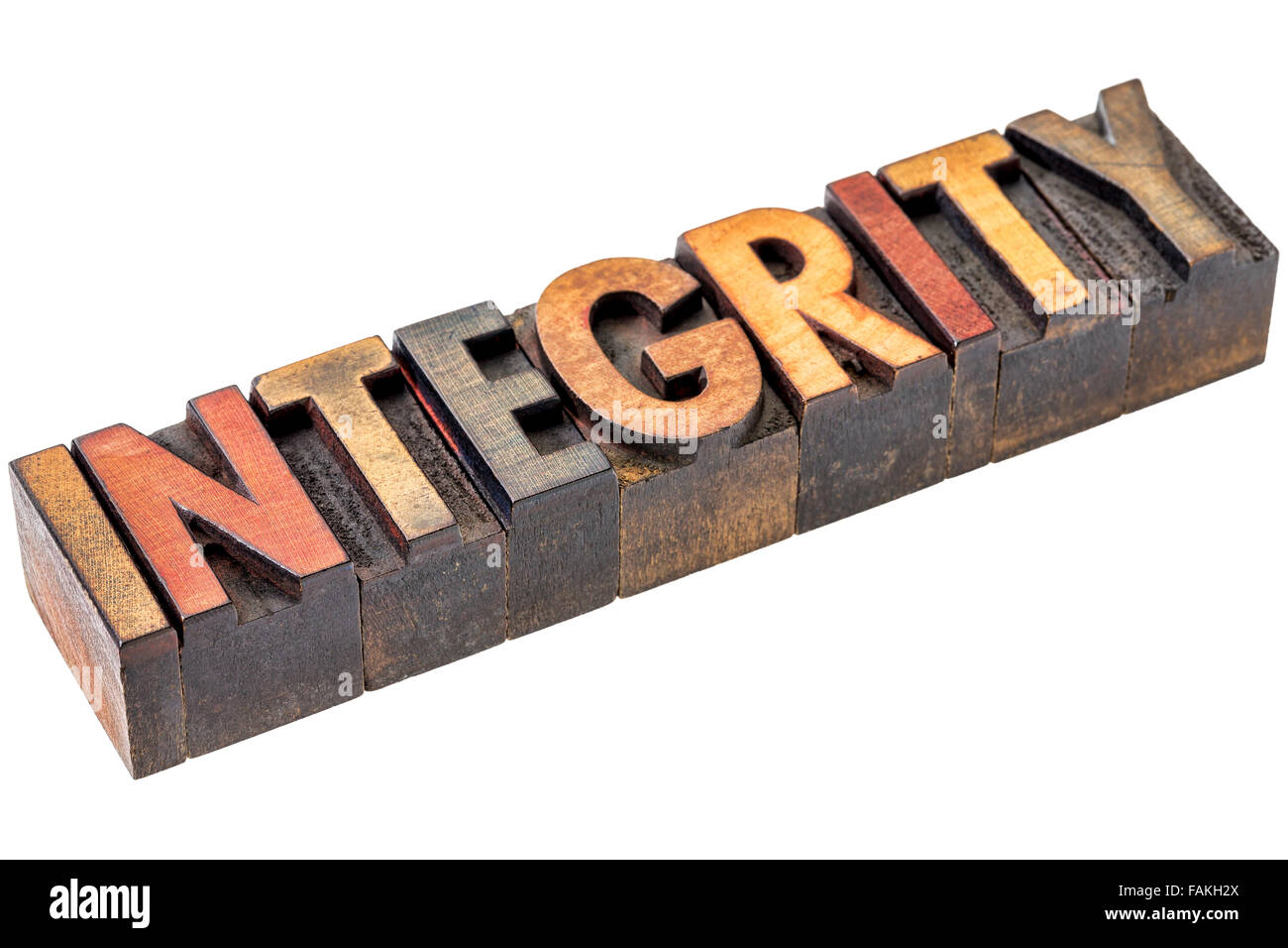 integrity word abstract - an isolated banner in vintage letterpress ...
