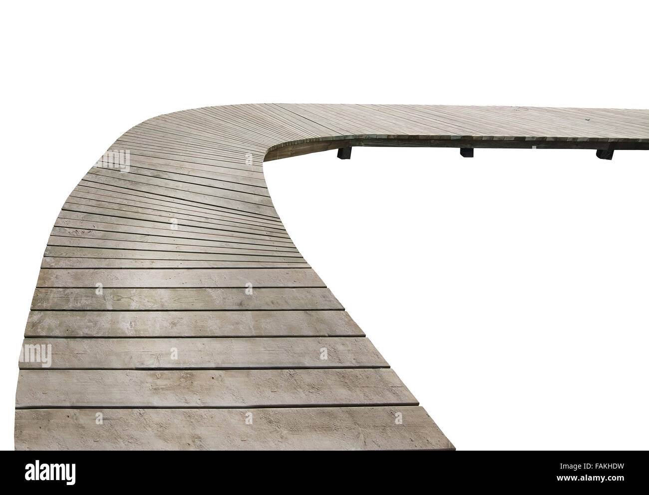 Wooden boardwalk curve isolated on white Stock Photo - Alamy