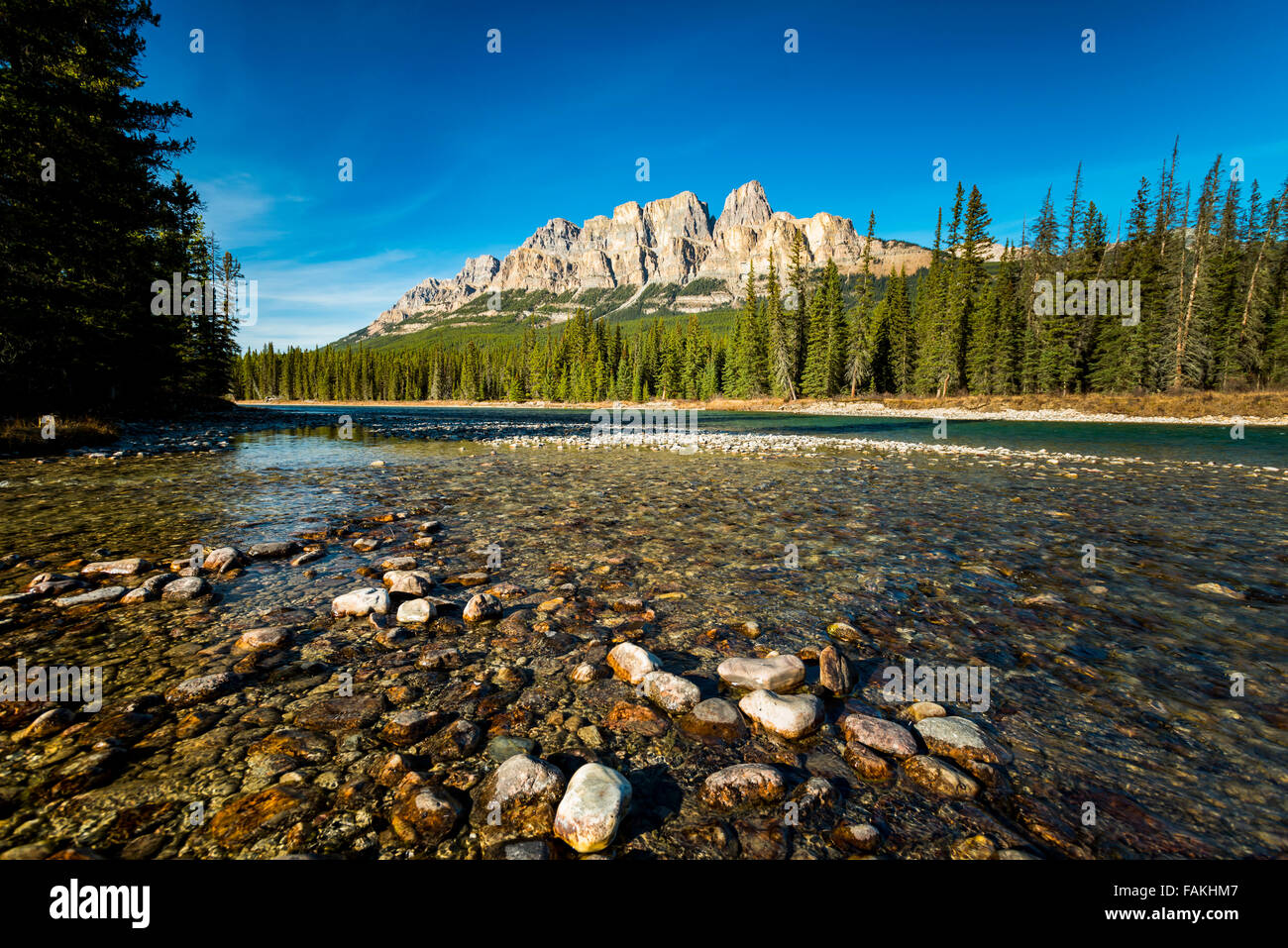 Castle Mountain and the Bow River, Banff National Park Alberta Canada Stock Photo - Alamy