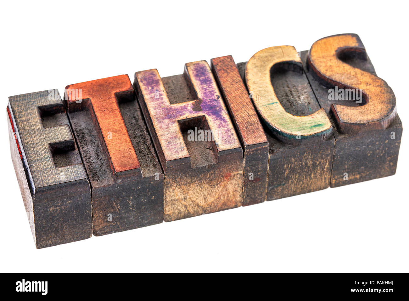 ethics word abstract - an isolated banner in vintage letterpress wood ...
