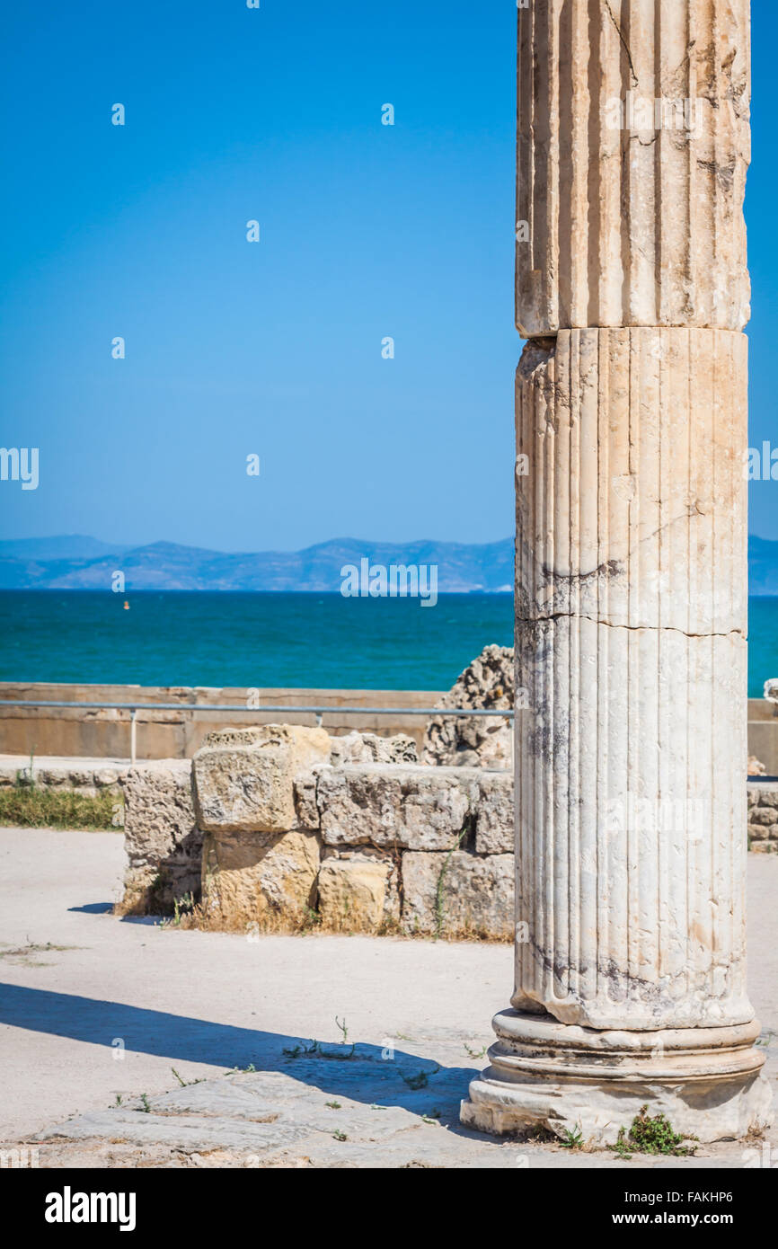 Ancient ruins at Carthage, Tunisia with the Mediterranean Sea in the ...