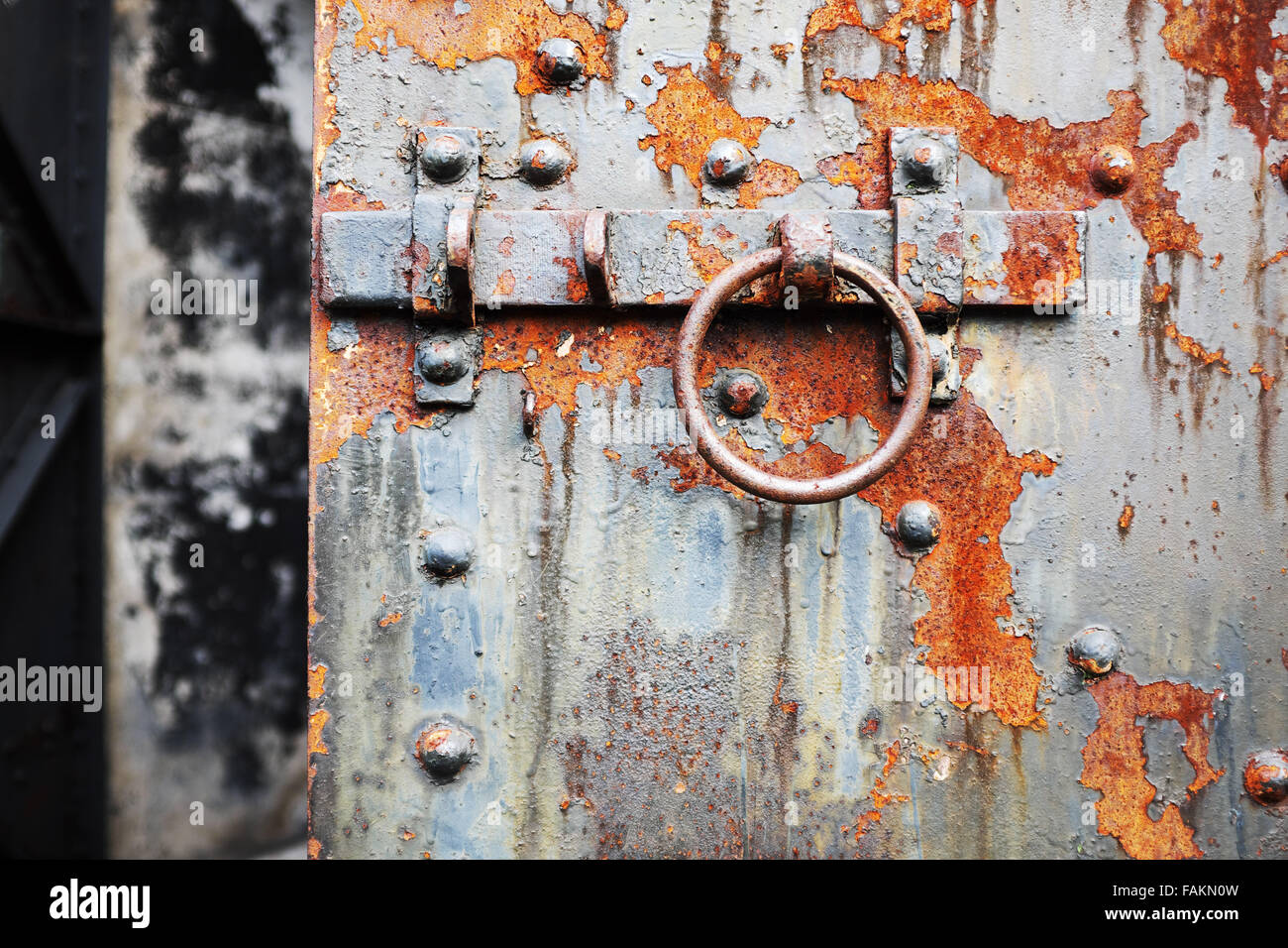 Rusty steel latch on concrete bunker tunnel door, Artillery Hill, Fort ...