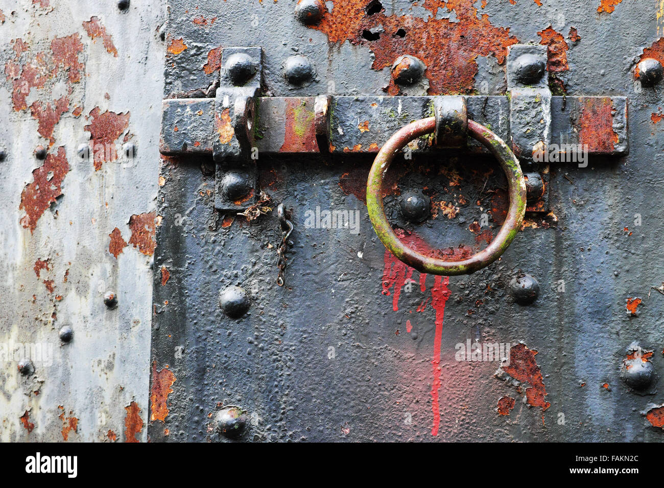 Rusty steel latch on steel bunker tunnel door, Artillery Hill, Fort ...