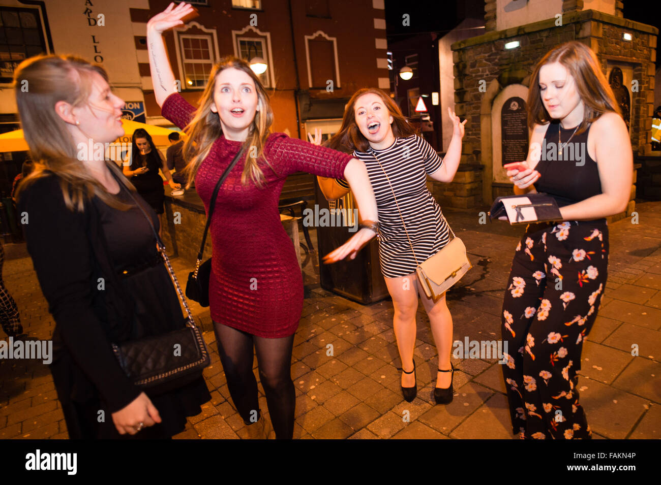 Aberystwyth Wales UK, 1 January 2016 A group of happy young women girls ...