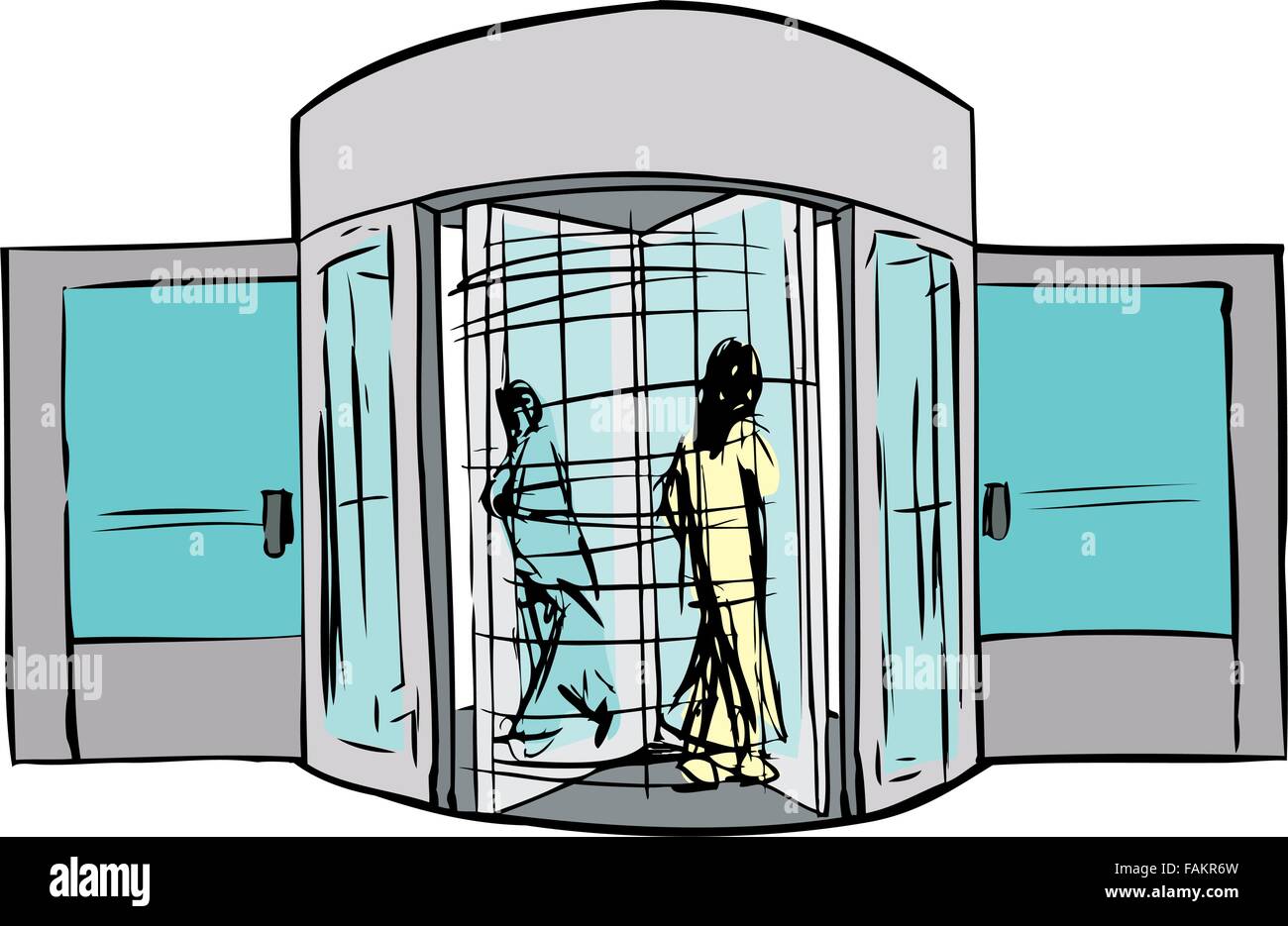 Sketch of two people moving through revolving doorway Stock Vector ...