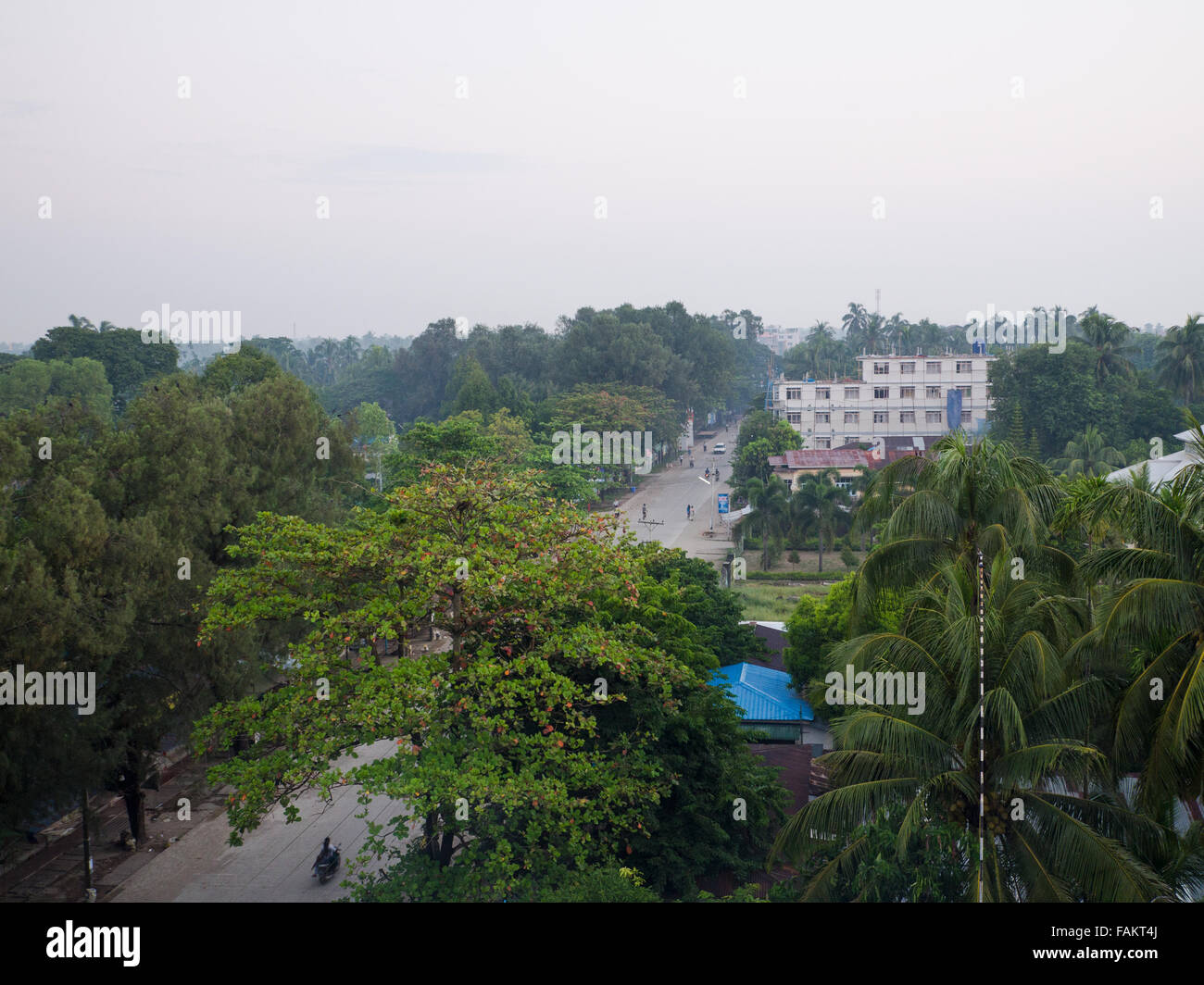 Street in Sittwe, capital of the Rakhine State in Myanmar, early in the ...