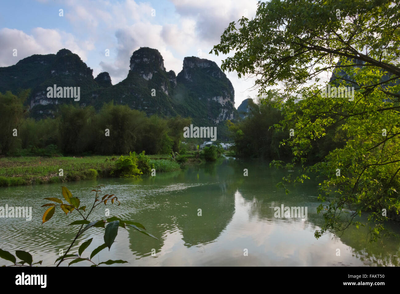 Karst hills along Mingshi River, Guangxi Province, China Stock Photo ...