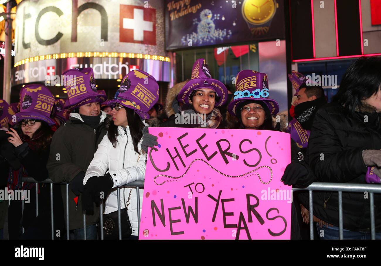 New York, USA. 31st Dec, 2015. People take part in the New Year's Eve ...