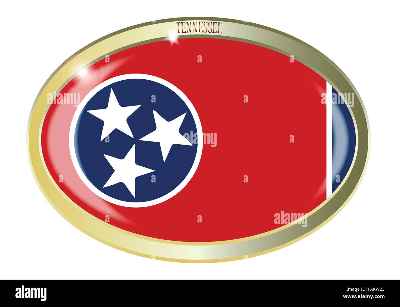 Oval metal button with the Tennessee state seal isolated on a white ...