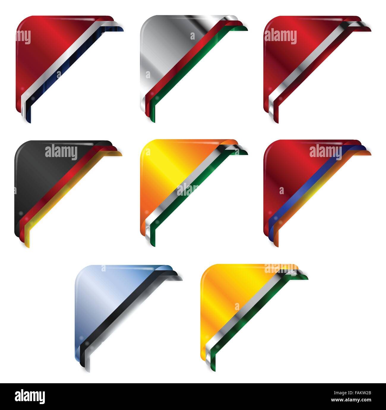 A collection of web page corners in several national flag colours over ...