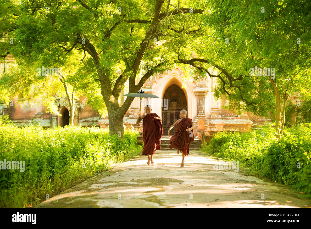 Two young monks running myanmar hi-res stock photography and images - Alamy