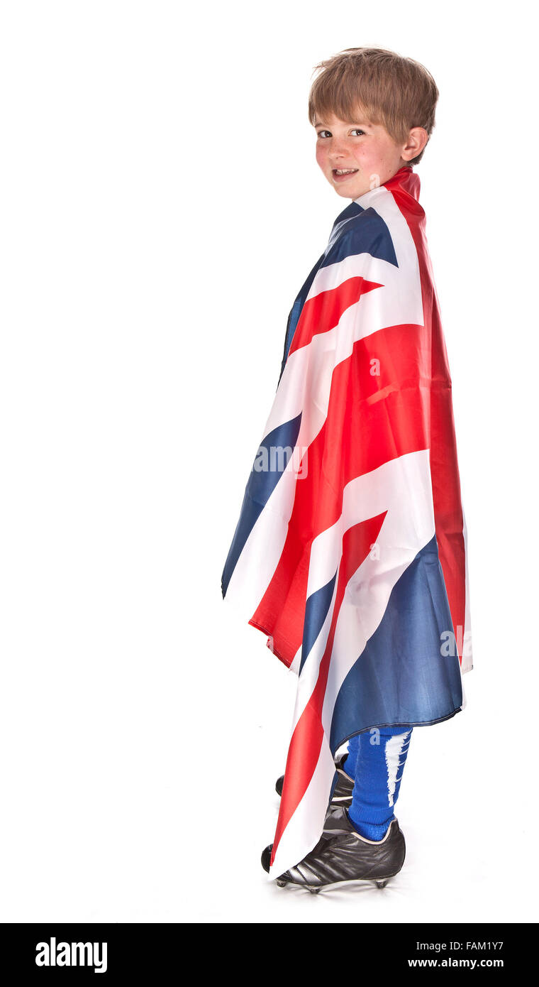 Young Football fan with a Union Jack Flag Supporting the Euro 2016 ...