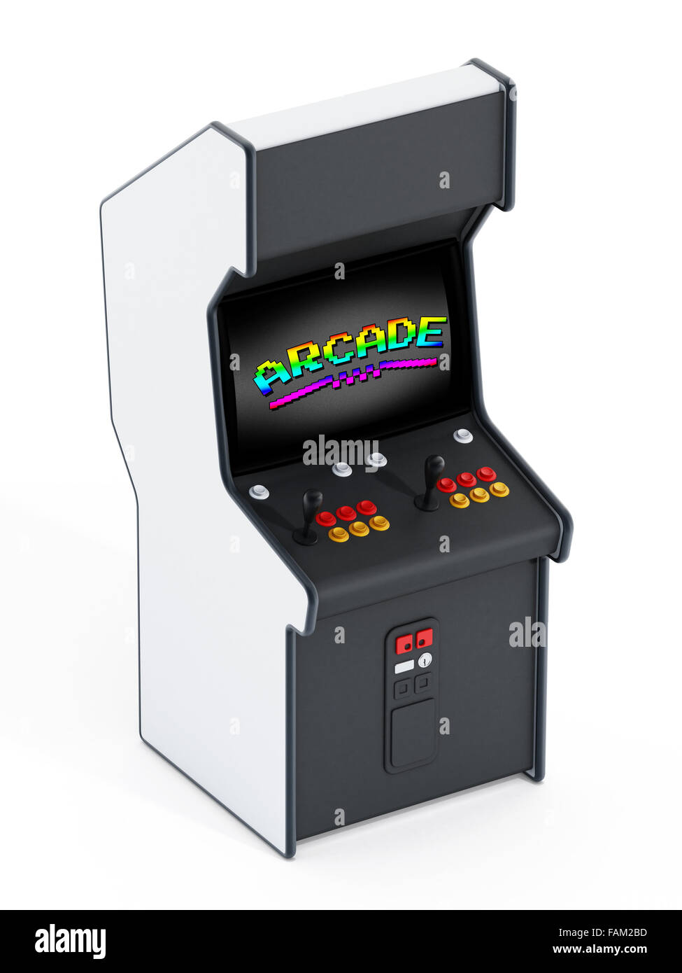 Vintage arcade machine with joysticks and push buttons for two people ...