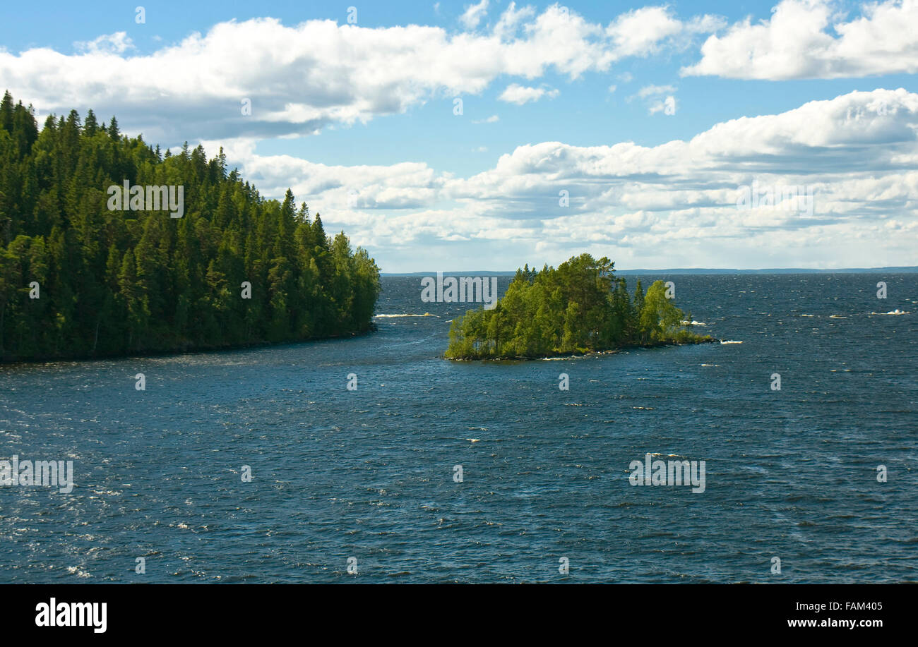 Landscape with little island in water, recorded on coast of Valaam ...