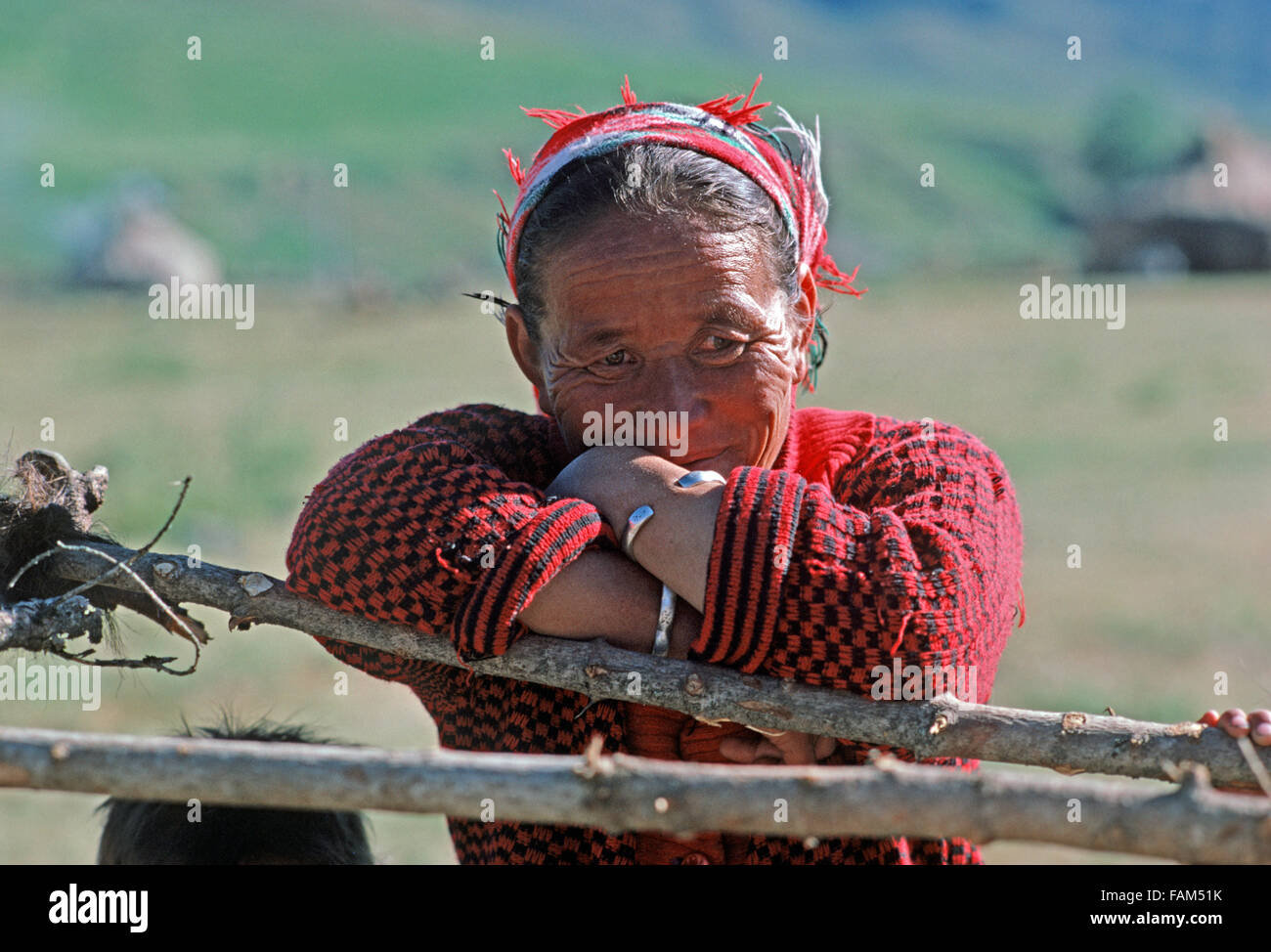 Kazakh woman in hills North of Urumqi, Xinjiang Province, China Stock ...