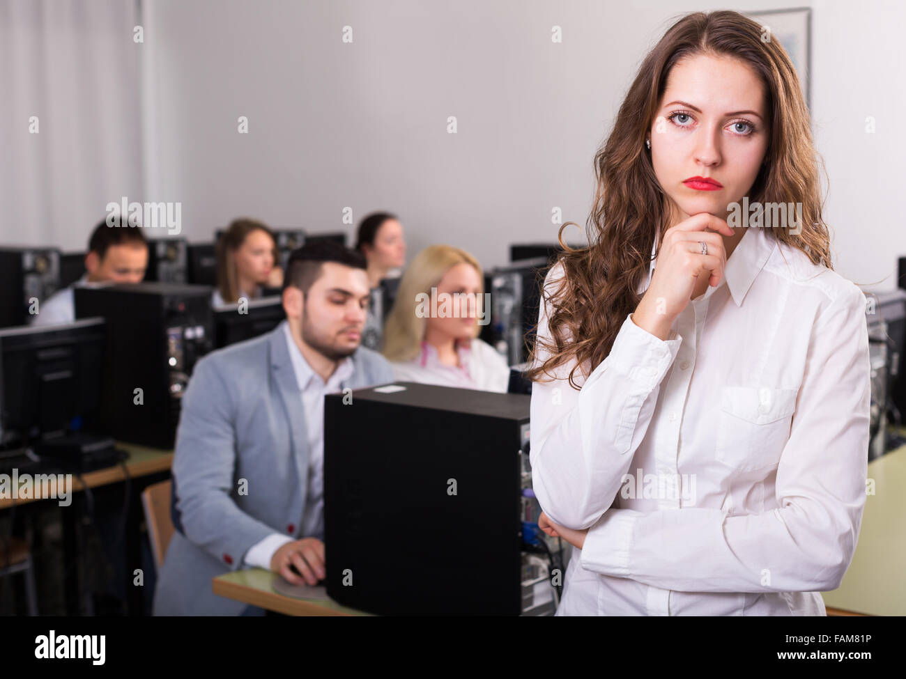 Angry sales department woman manager displeased of employees at office ...