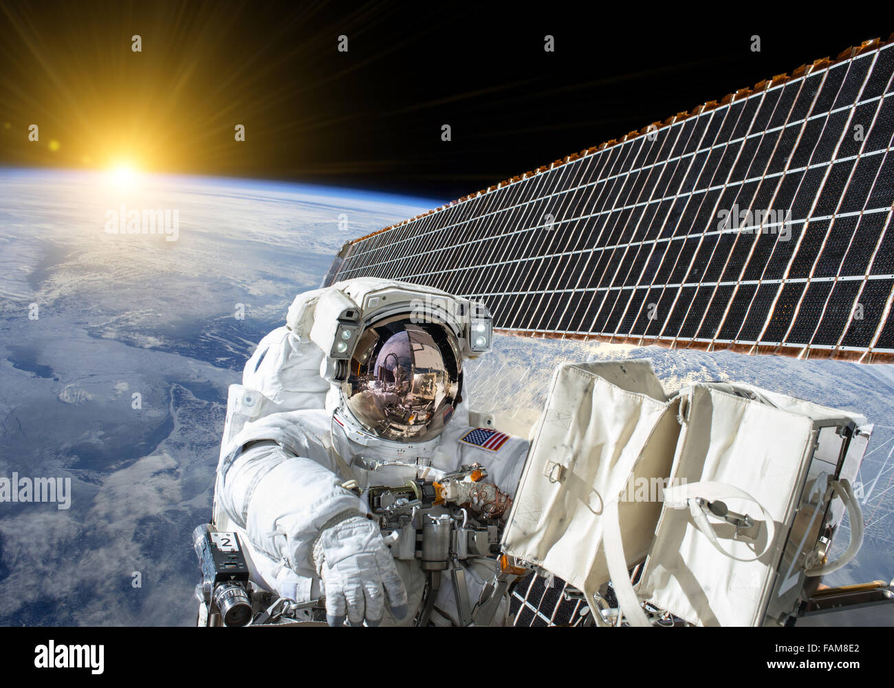 Astronaut in outer space on the space station- elements of this image ...