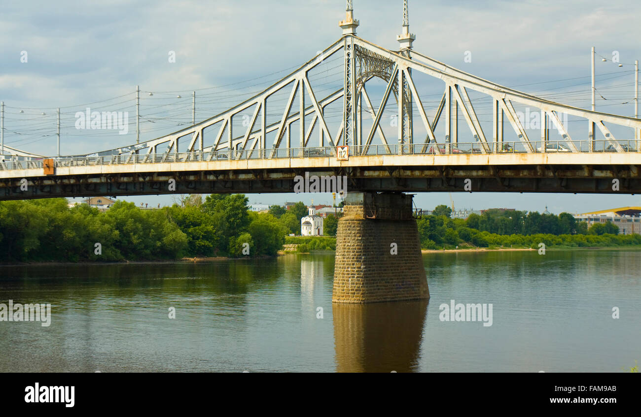Old Volga bridge in town Tver in Russia Stock Photo - Alamy