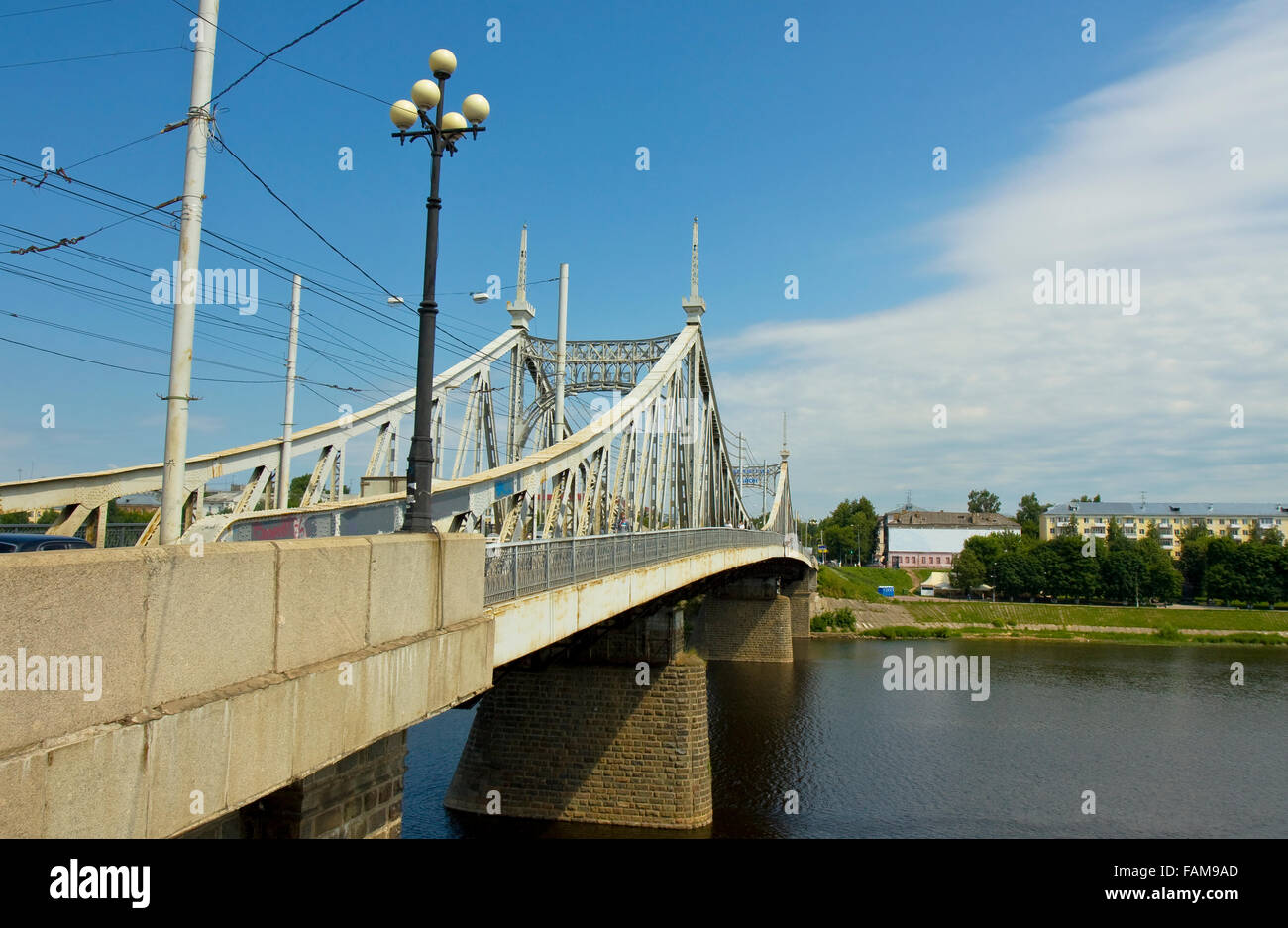 TVER, RUSSIA - JUNE 24: Old Volga bridge on June 24, 2013 in town Tver ...