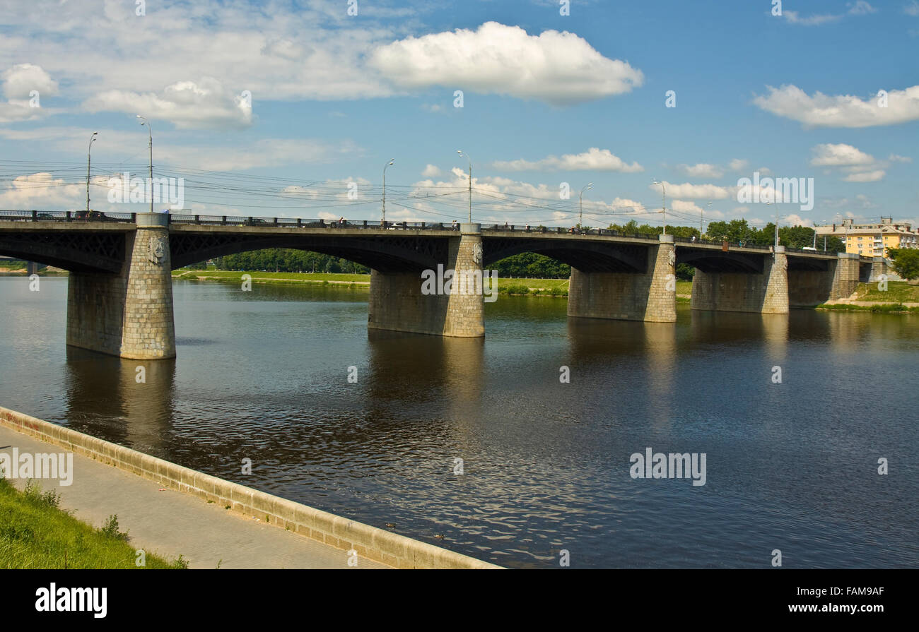 New Volga bridge on river Volga in town Tver, Russia Stock Photo - Alamy