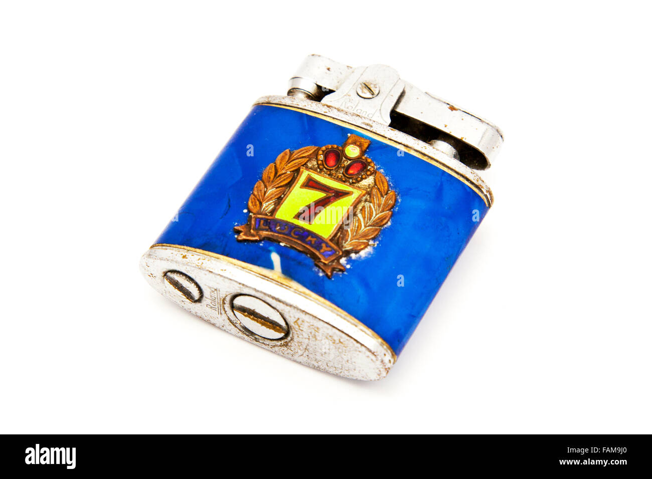 Lucky 7 cigarette lighter antique old Cutout cut out white background ...