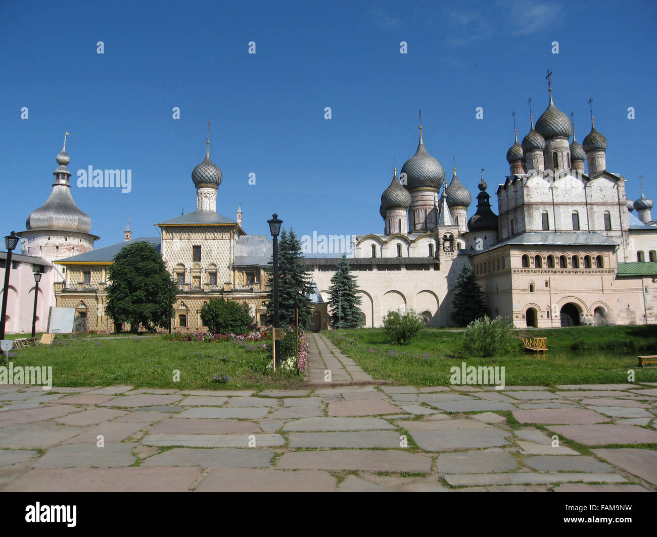 Historical town Rostov in Russia, orthodox churches inside Kremliln ...