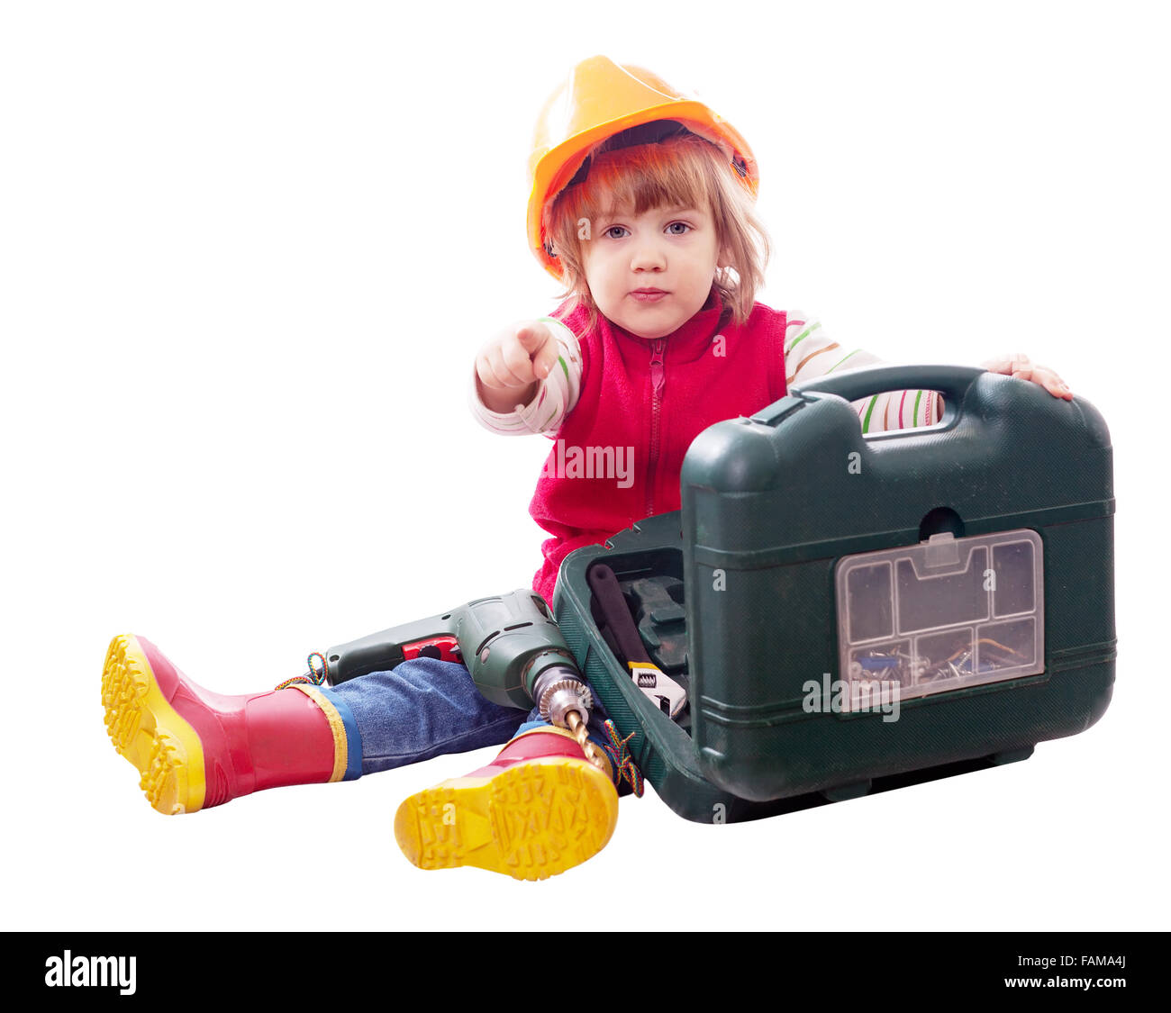 2 years child with tools over white background Stock Photo - Alamy