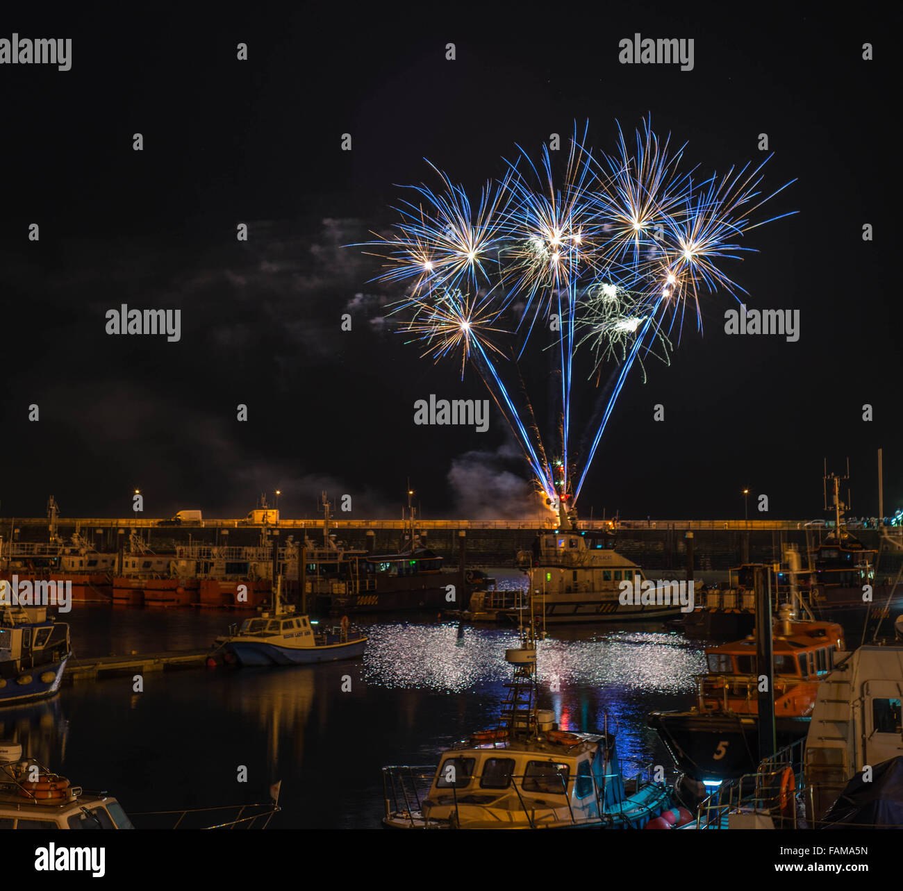 New Year Eve firework display at Ramsgate Royal Harbour with the ...